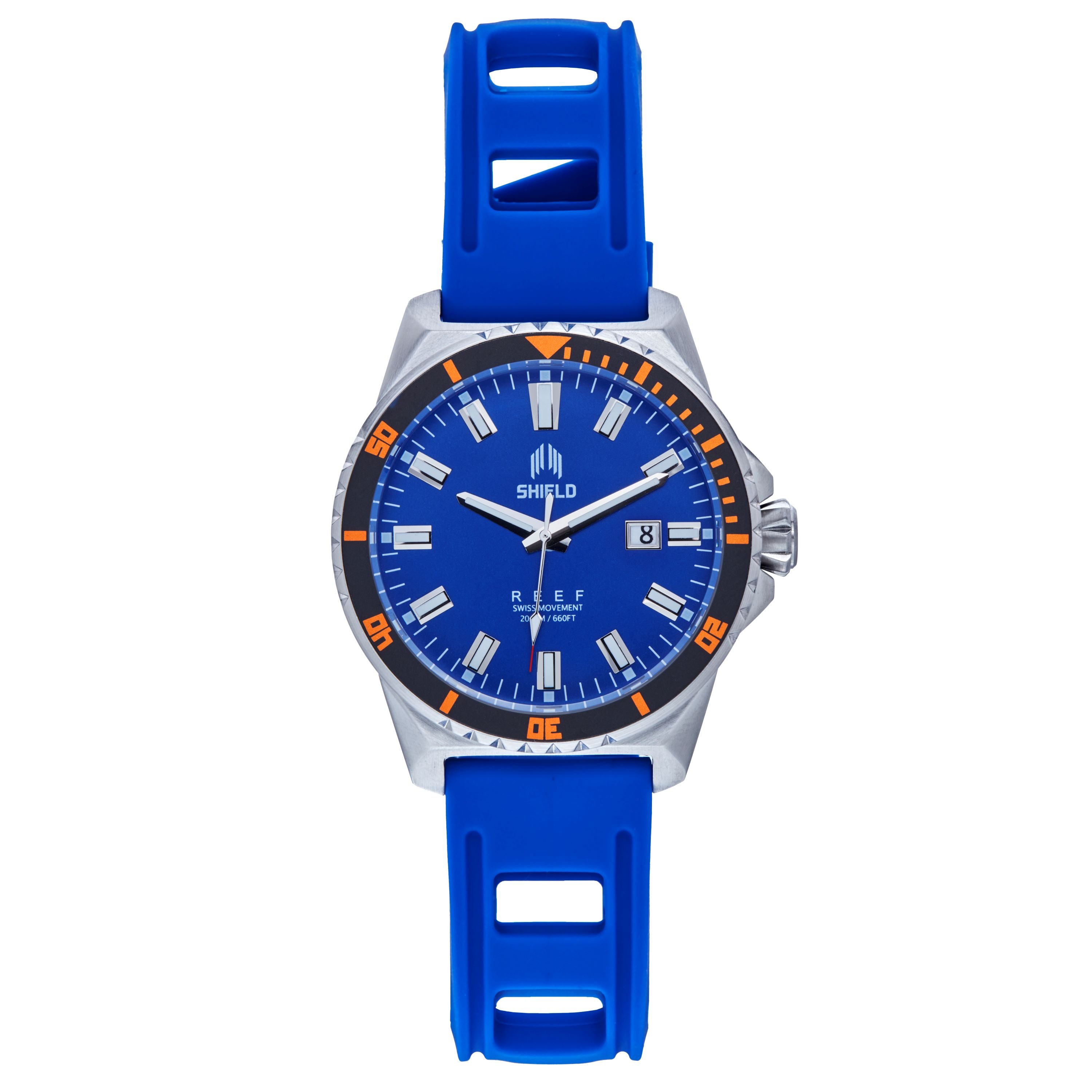 Shield Reef Band horloge met datum - blauw
