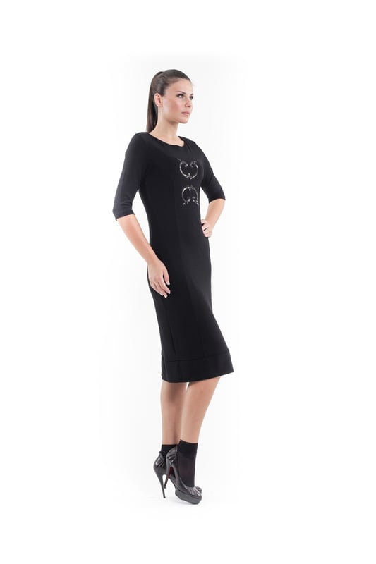 Stretch jurk met pailletten detail in zwart