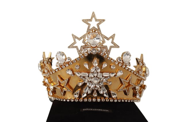 Dolce & Gabbana Gold Crystal Star Strass Crown Logo Women Tiara ...