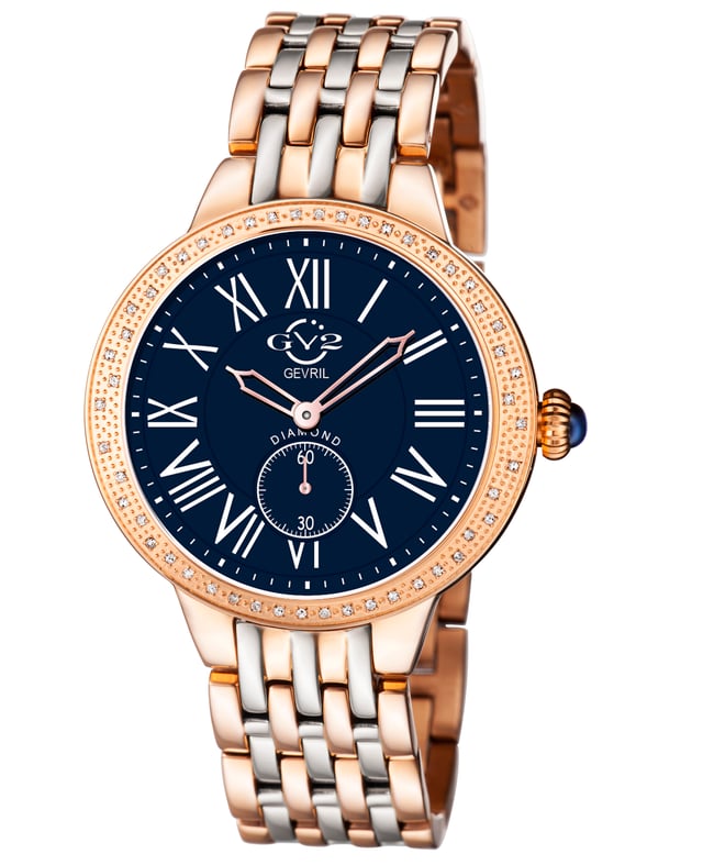 GV2 Astor blauwe wijzerplaat Swiss Quartz Diamond Two tone horloge