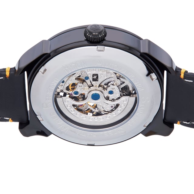 Reign Weston Automatisch horloge met geskeletteerde leren band - Zwart