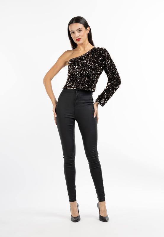 faina one-shoulder pailletten top dulcey