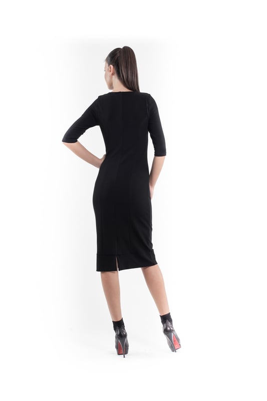 Stretch jurk met pailletten detail in zwart