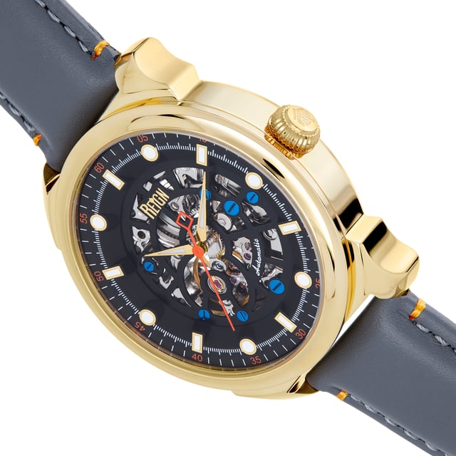 Reign Weston Automatisch horloge met geskeletteerde lederen band - Goud ...
